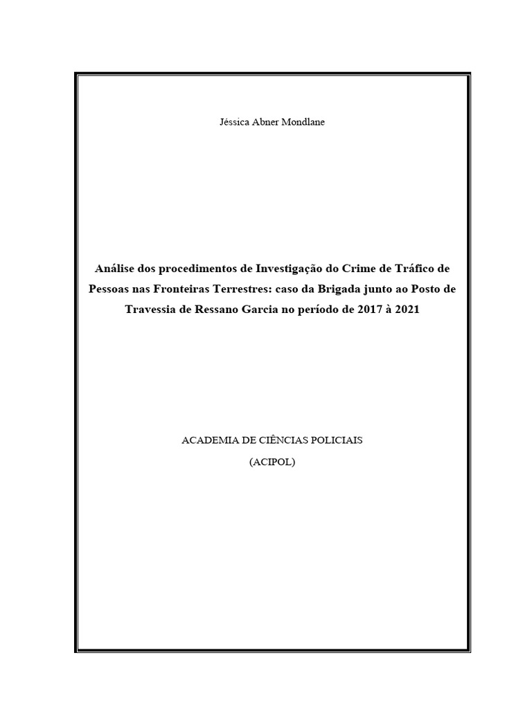 Monografia Jessica Abner Mondlane | PDF | Tráfico humano