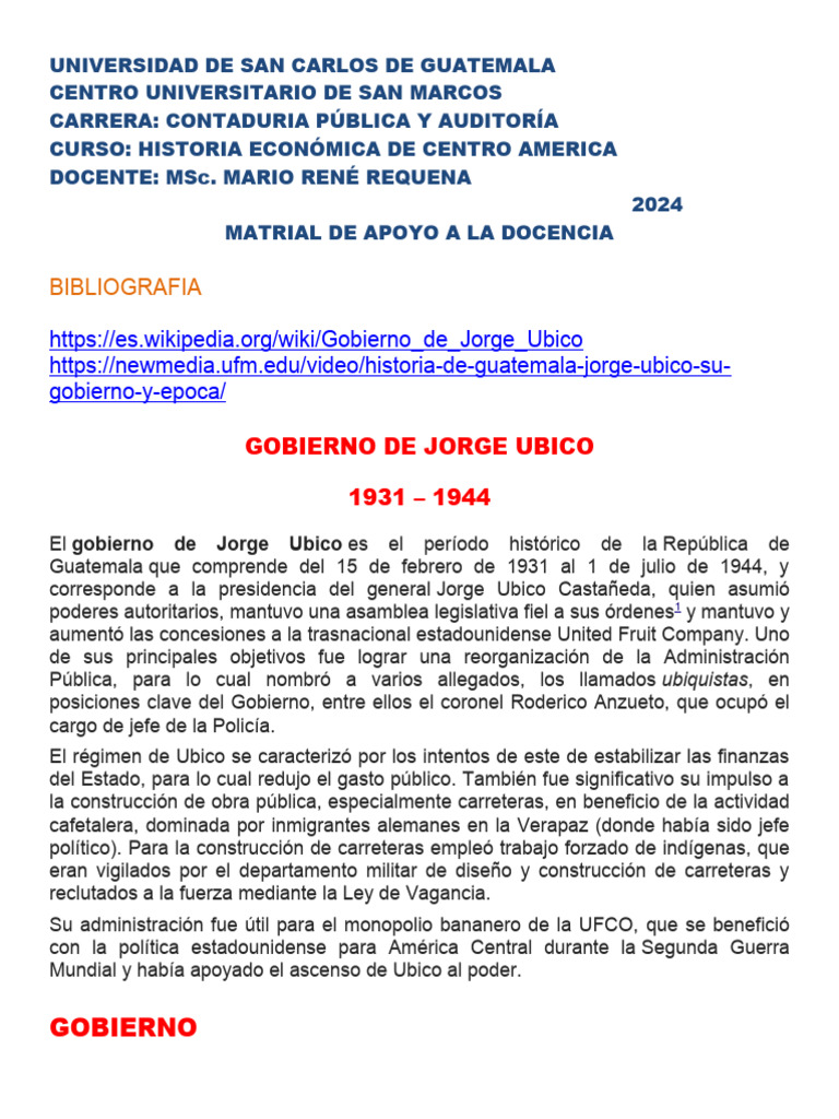 Gobierno de Jorge Ubico (1931-1944) | PDF