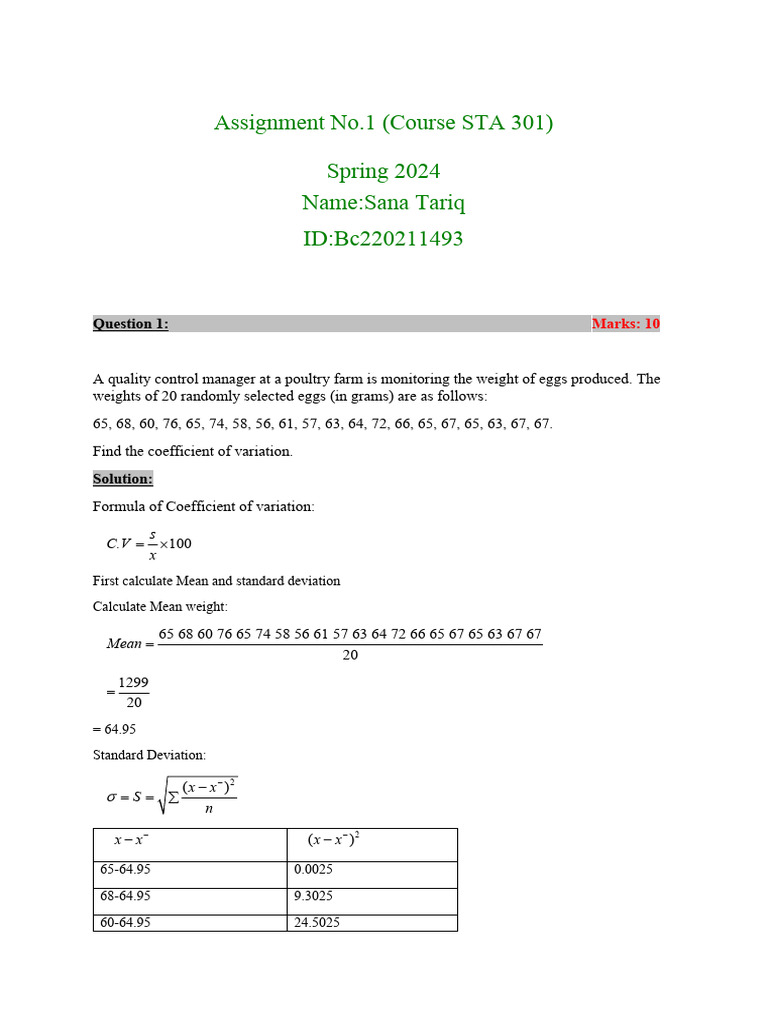 Sta301 Assignment Solutionwed | PDF | Median | Quartile