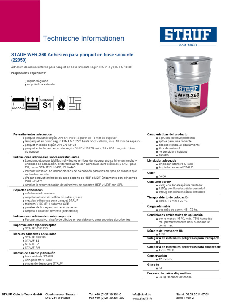 Stauf 360 Ficha Tecnica | PDF | Adhesivo | Materiales