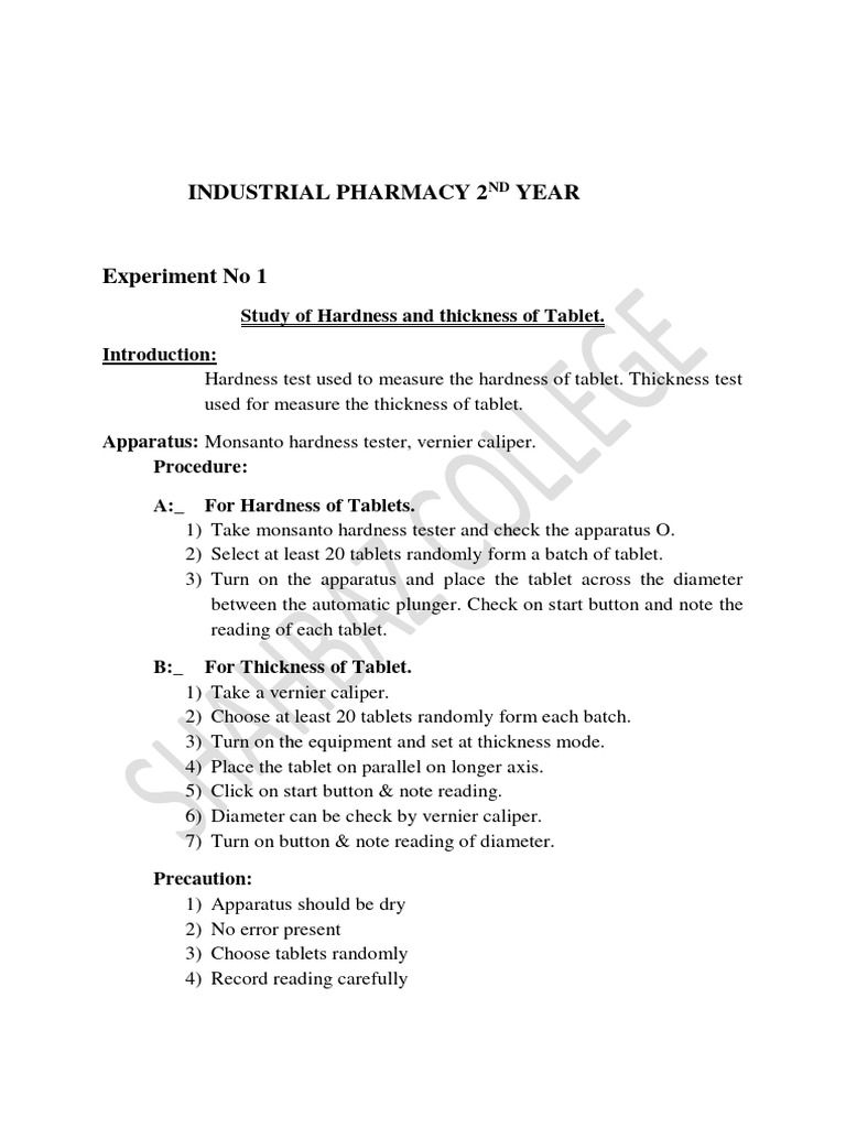 Industrial Pharmacy Practicals 2nd Year-1 | PDF | Tablet (Pharmacy)