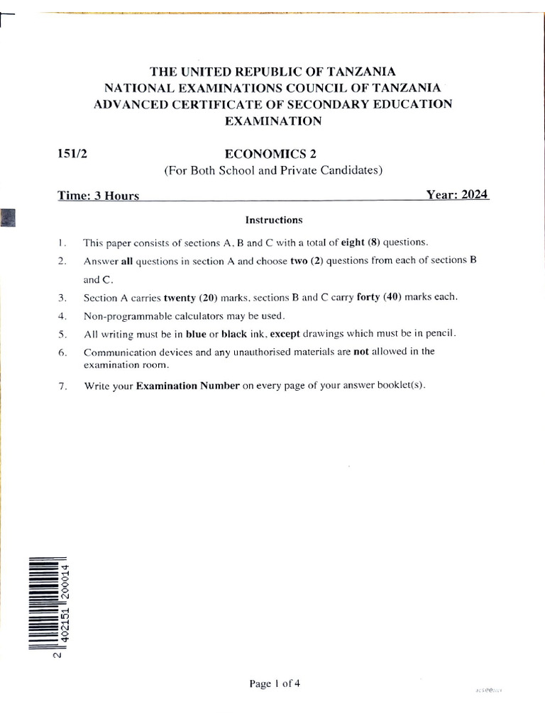 Economics 2 ACSEE 2024 | PDF