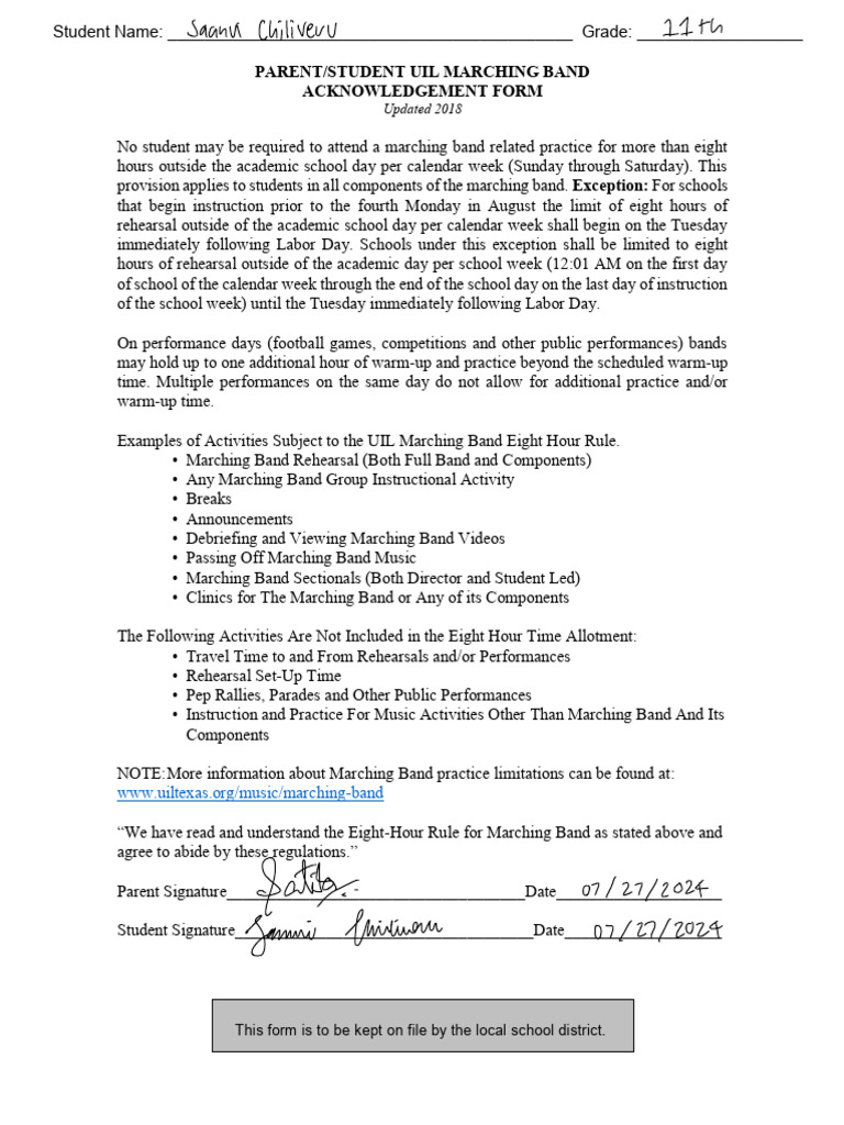 Fillable CHS Band 8 UIL Form | PDF