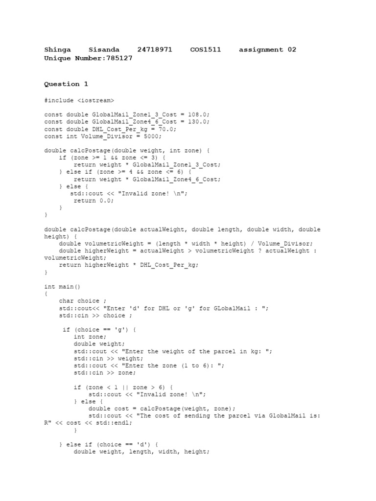 C++ Postage and Voting Program Code | PDF | Computer Programming | C++