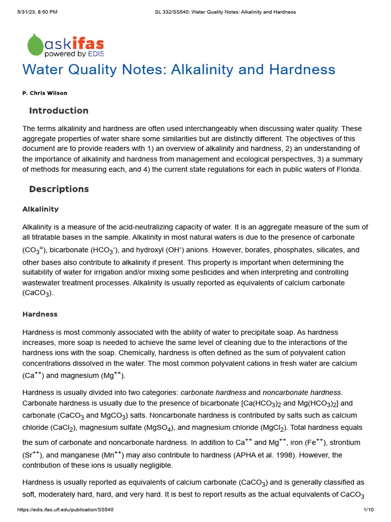 Water Quality: Alkalinity & Hardness Guide | PDF | Alkalinity | Titration
