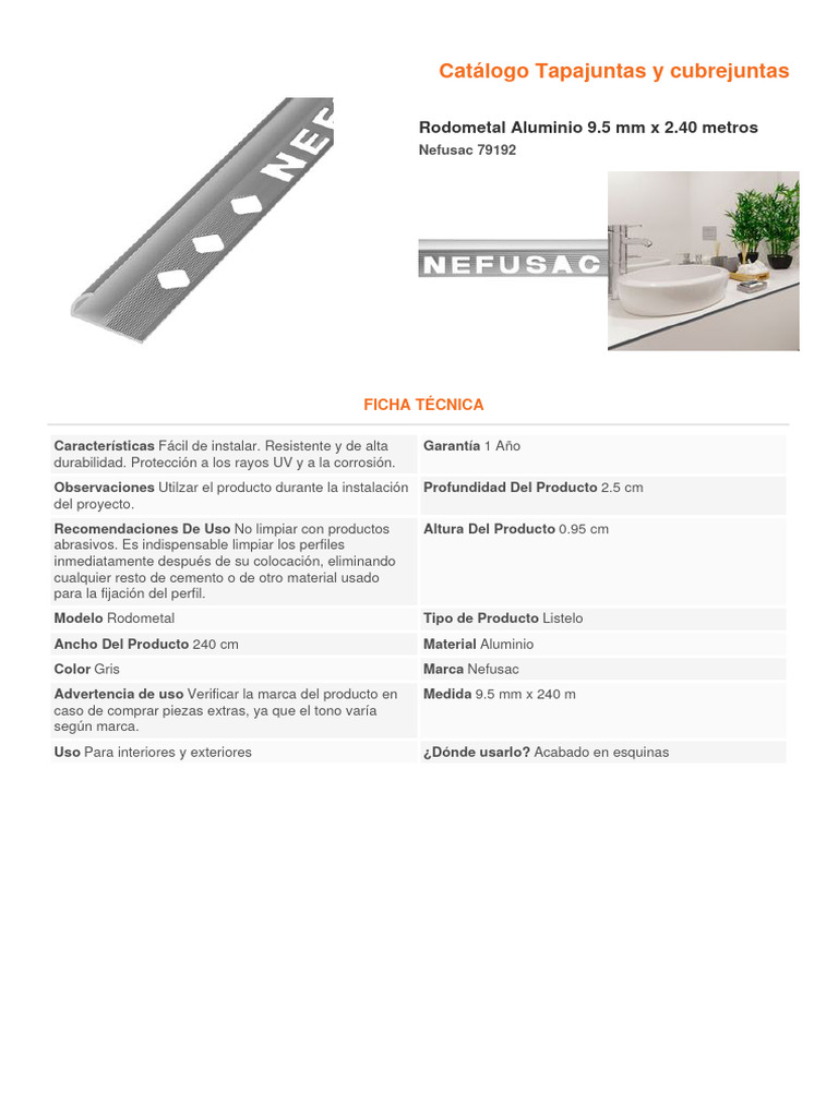 Tapajuntas Aluminio Nefusac 9.5mm x 2.4m | PDF | Tecnología