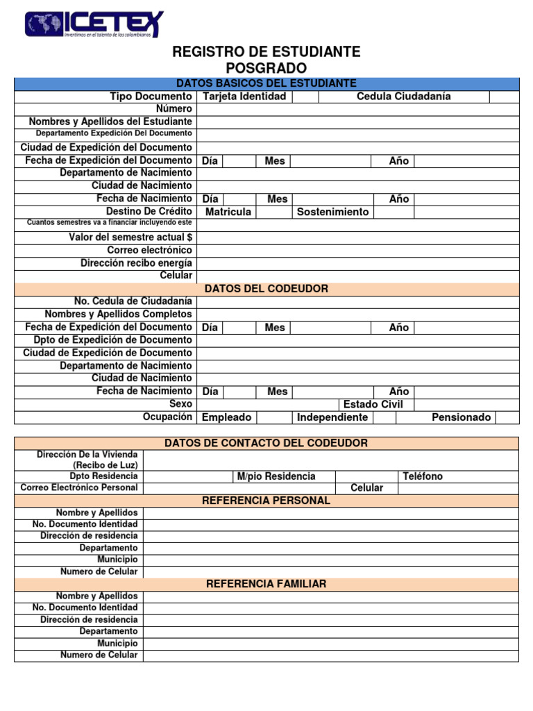Formulario Solicitud Posgrado Icetex 2024-2 | PDF | Documento de identidad