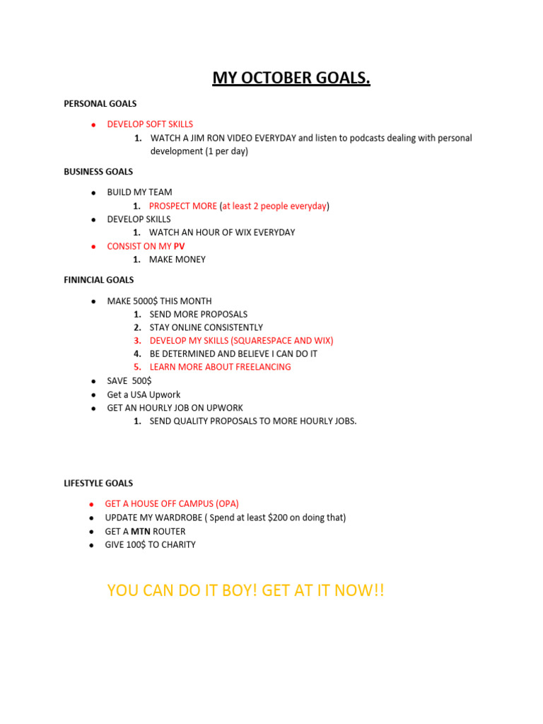 My October Goals | PDF