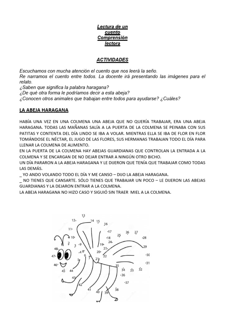 Actividades del Cuento "La Abeja Haragana" | PDF | Colmena | Apoidea