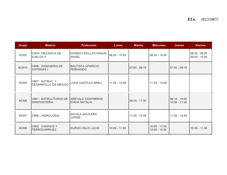 Horario Jsjsjss | PDF