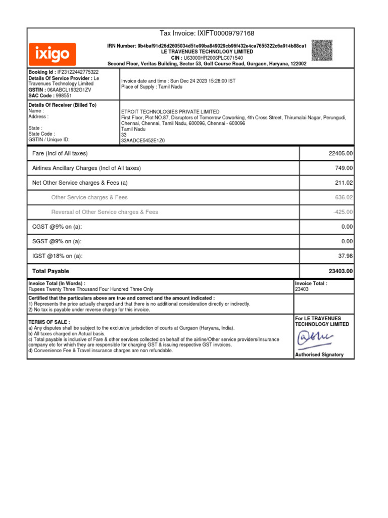 Invoice 1044 IF23122442775322 6519d75f5a1f537785c89e5b | PDF | Taxes ...