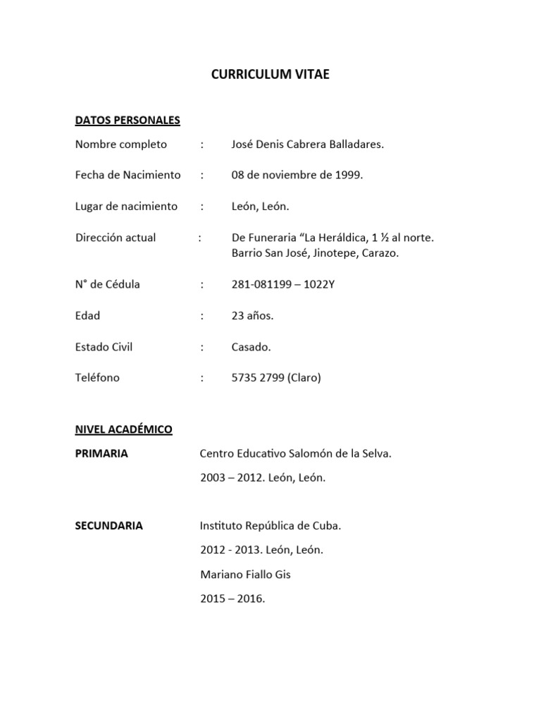 Curriculum Vitae Denis Cabrera | PDF