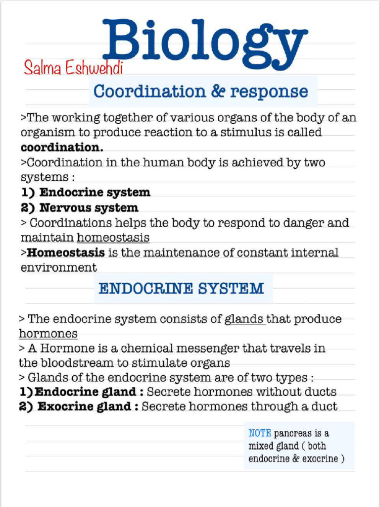 Coordination ( Endocrine & Nervous systems) | PDF