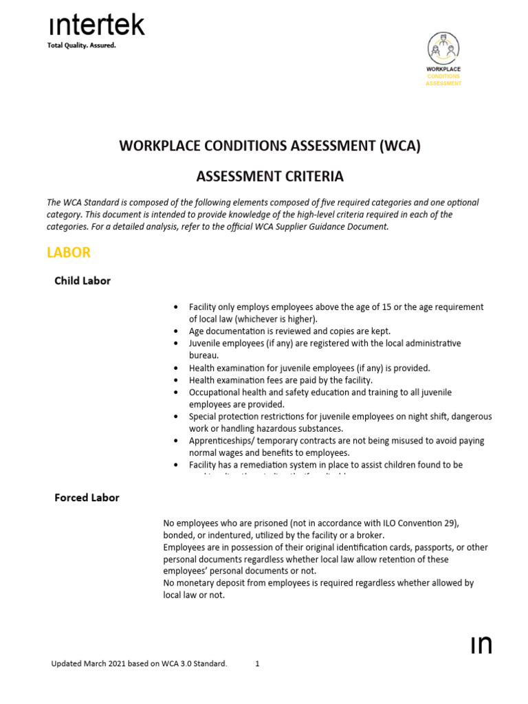 WCA Standards for Workplace Assessment | PDF | Employment | Personal ...
