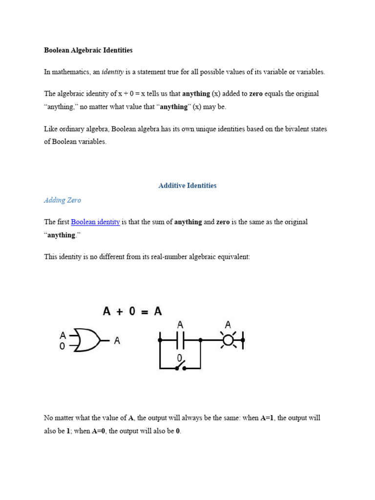 Boolean Algebraic Identities And Laws Pdf Boolean Algebra Teaching Mathematics