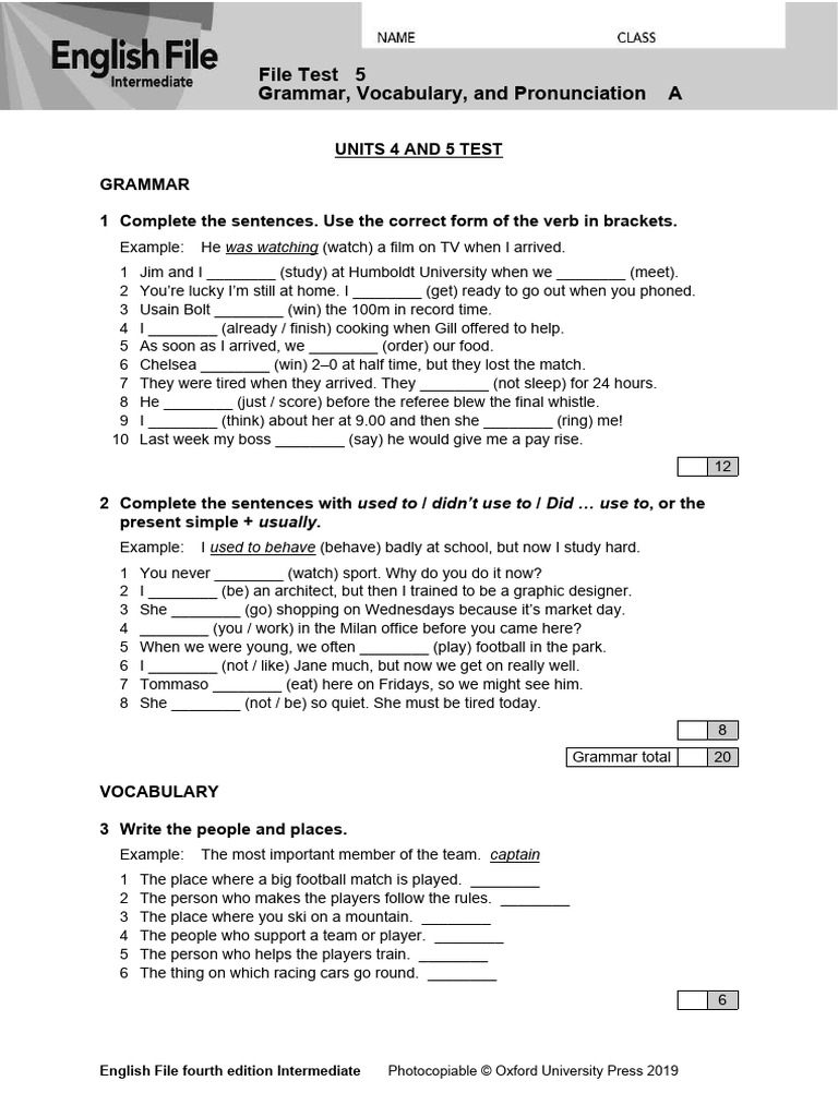 Inter Units 4 and 5 Test | PDF
