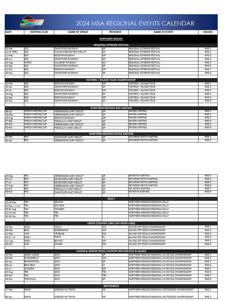 2024 MSA Regional Events Calendar 15.07.2024 | PDF | Motorsport ...