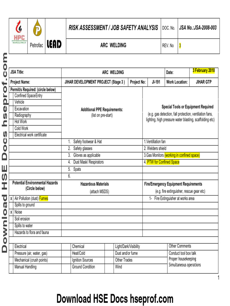 Welding JSA 1711013999 | PDF