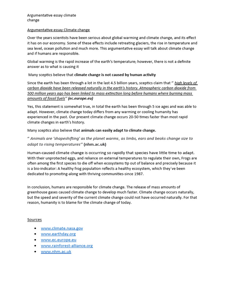Argumentative Essay Climate Change | PDF