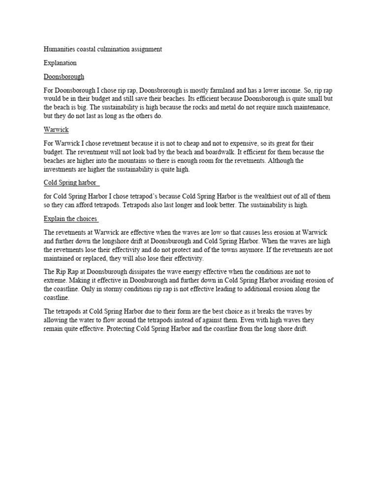 Humanities coastal culmination assignment | PDF