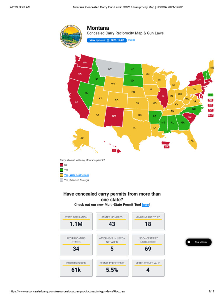 Montana Concealed Carry Gun Laws - CCW & Reciprocity Map - USCCA 2021 ...