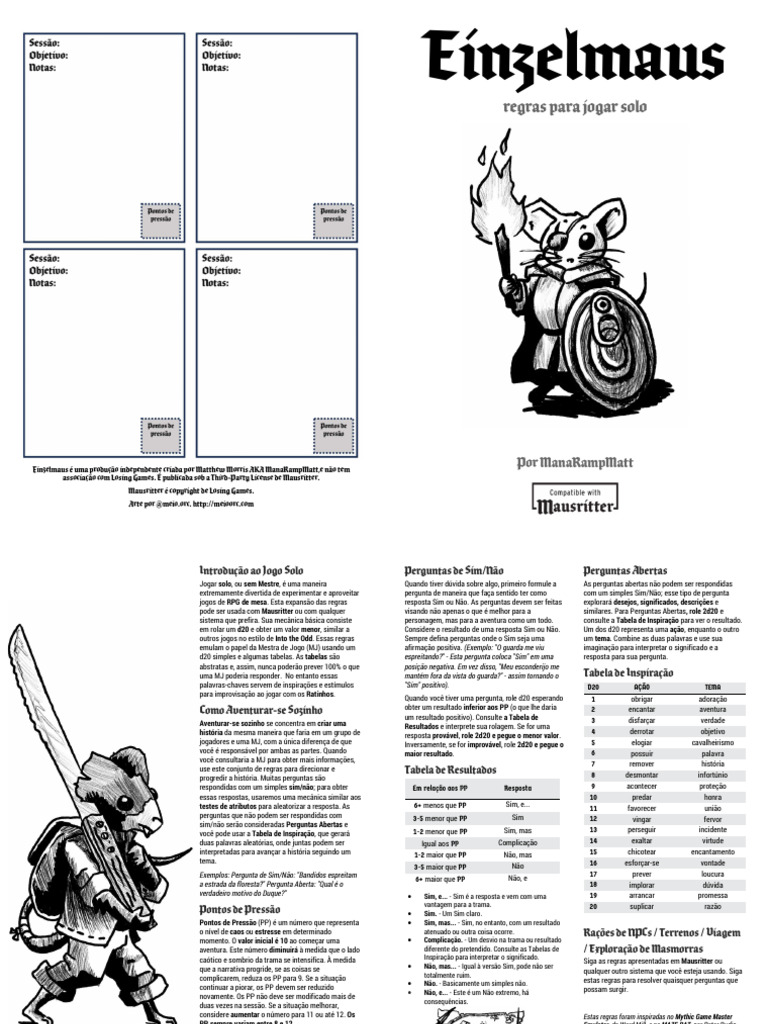 Einzelmaus - Mausritter Solo - PTBR | PDF | Jogos de RPG
