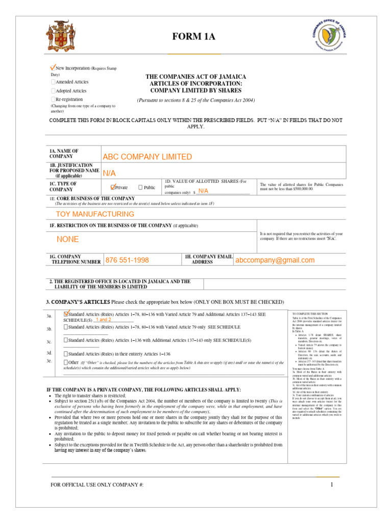 Form - 1a - New Local - Precedent | PDF | Companies | Shareholders