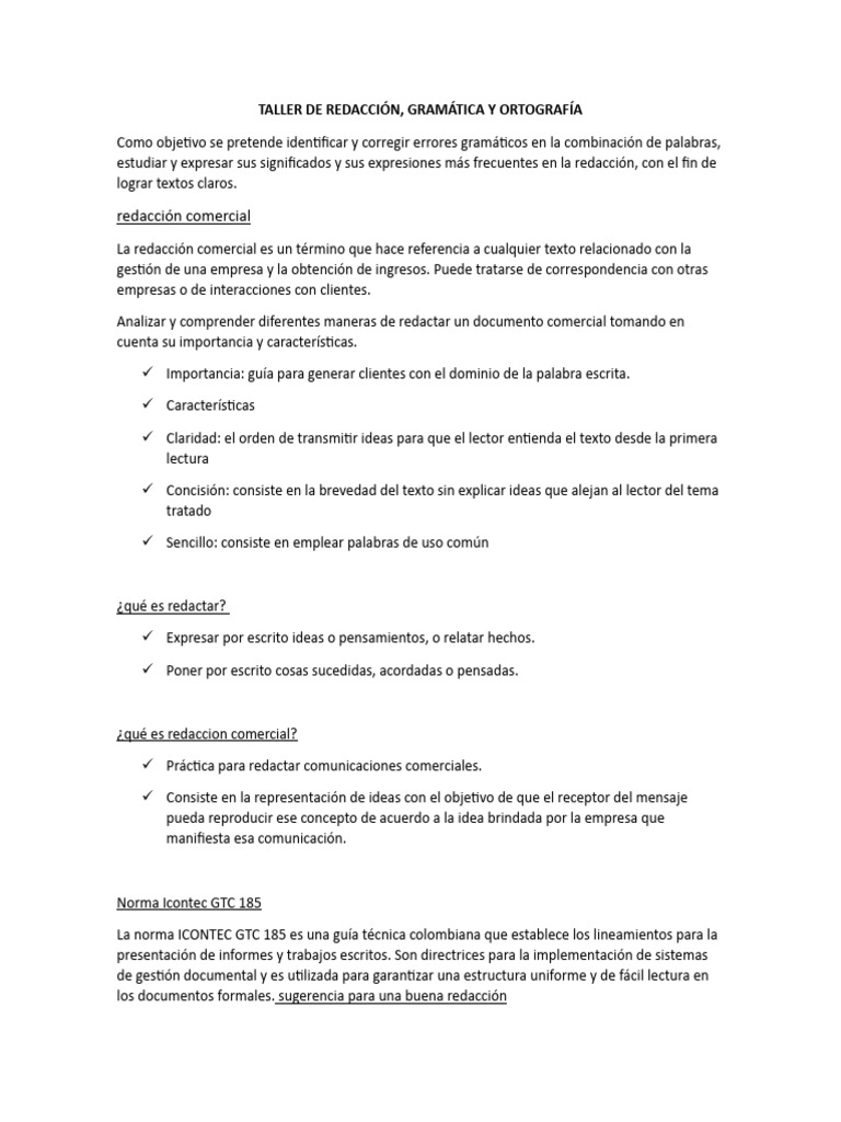 Taller de Redacción, Gramatica y Ortografia | PDF