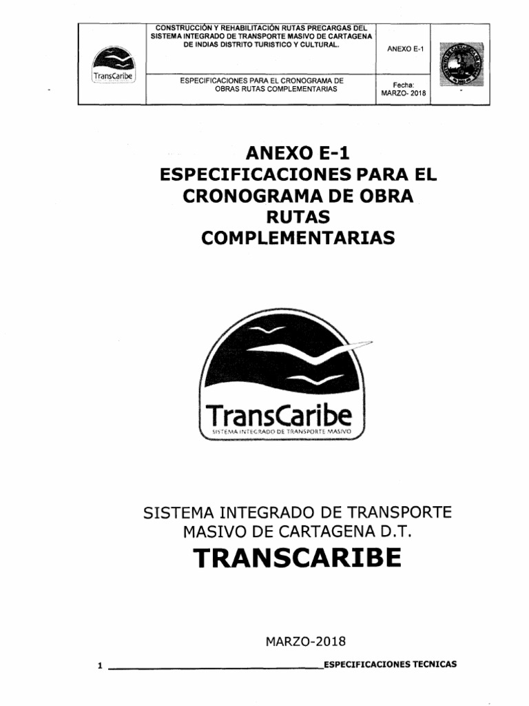 8.8. Anexo E-1 Especificaciones Cronograma de Obras Rutas Complemetarias | PDF