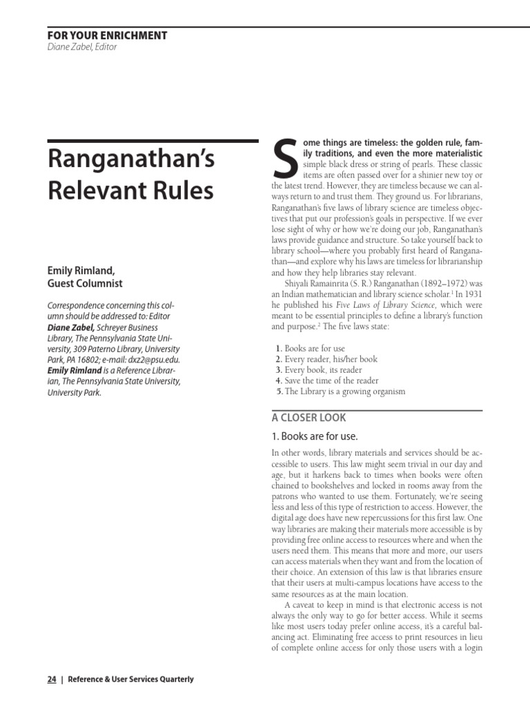 Timeless Library Laws for Librarians | PDF | Libraries | Librarian