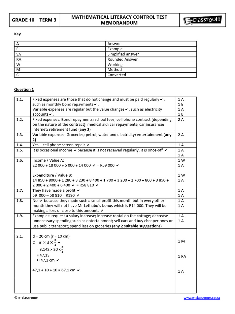 gr10 t3 ML Control Test Memo | PDF | Expense | Economies