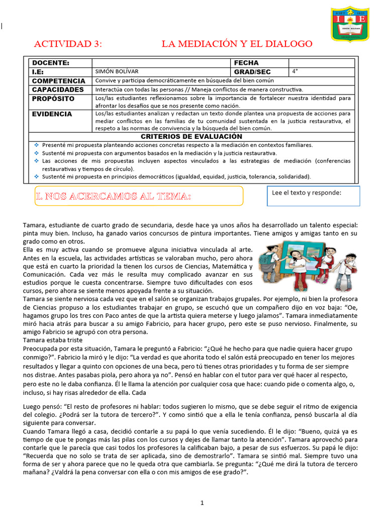 4° DPCC - ACTV.03-UNID - IV 2024 La Mediacion y El Dialogo | PDF | Mediación | La justicia ...