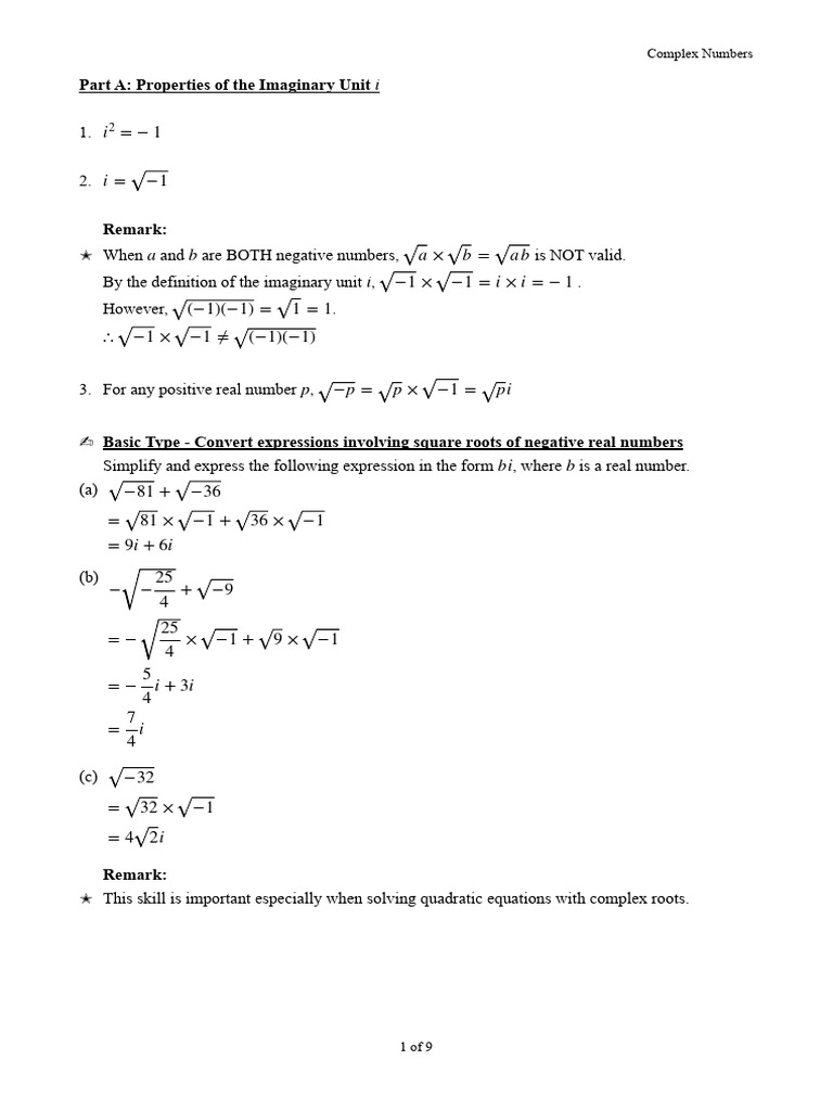 Unfinished - Complex Numbers | PDF | Complex Number | Quadratic Equation