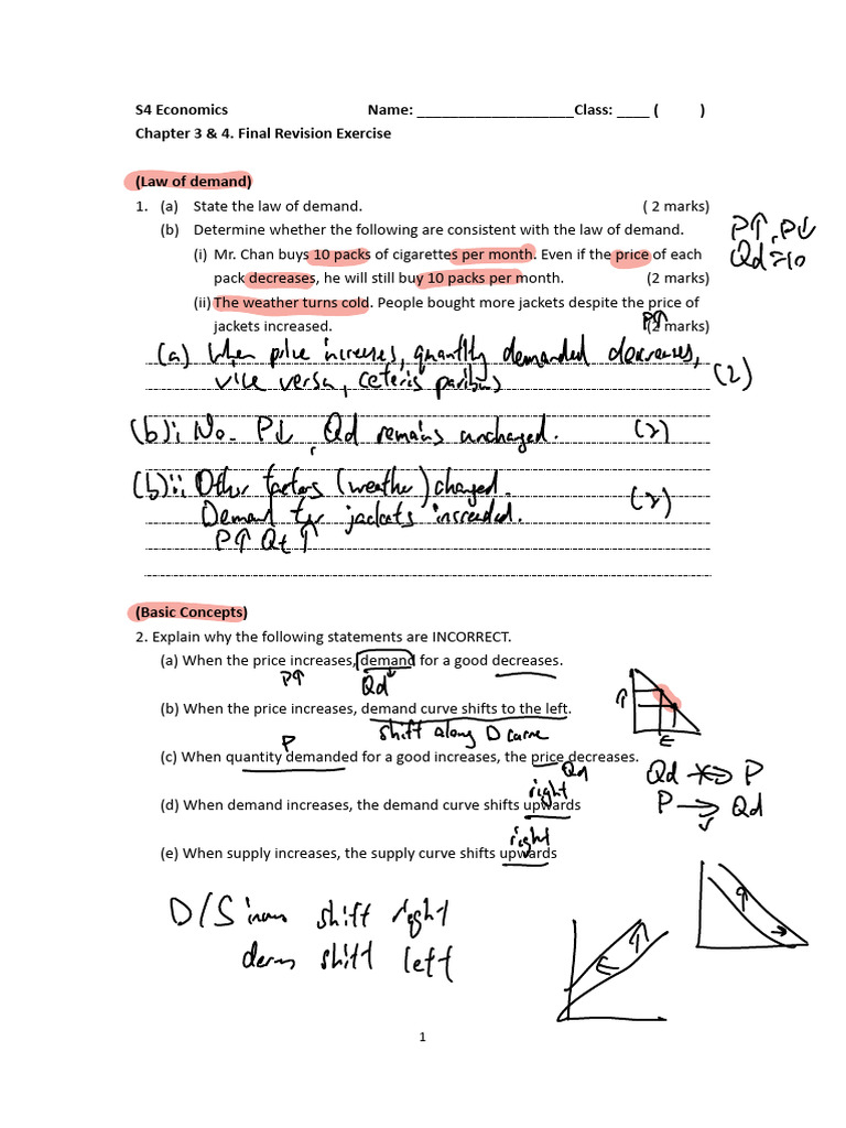 Ch3-4 Final Revision Exercise ANS | PDF | Microeconomics | Economics