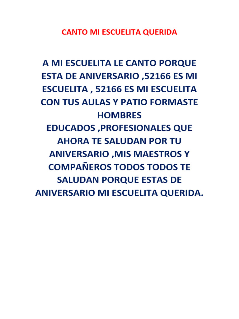 Canto Mi Escuelita Querida | PDF