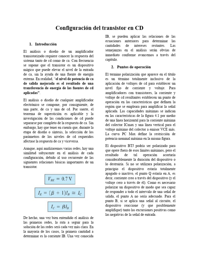 Configuracion del transistor en CD | PDF | Transistor de unión bipolar | Transistor