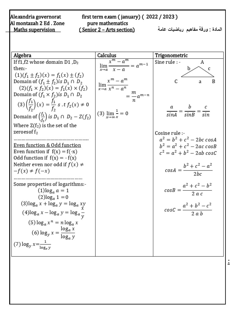 ورقة مفاهيم | PDF | Trigonometric Functions | Logarithm