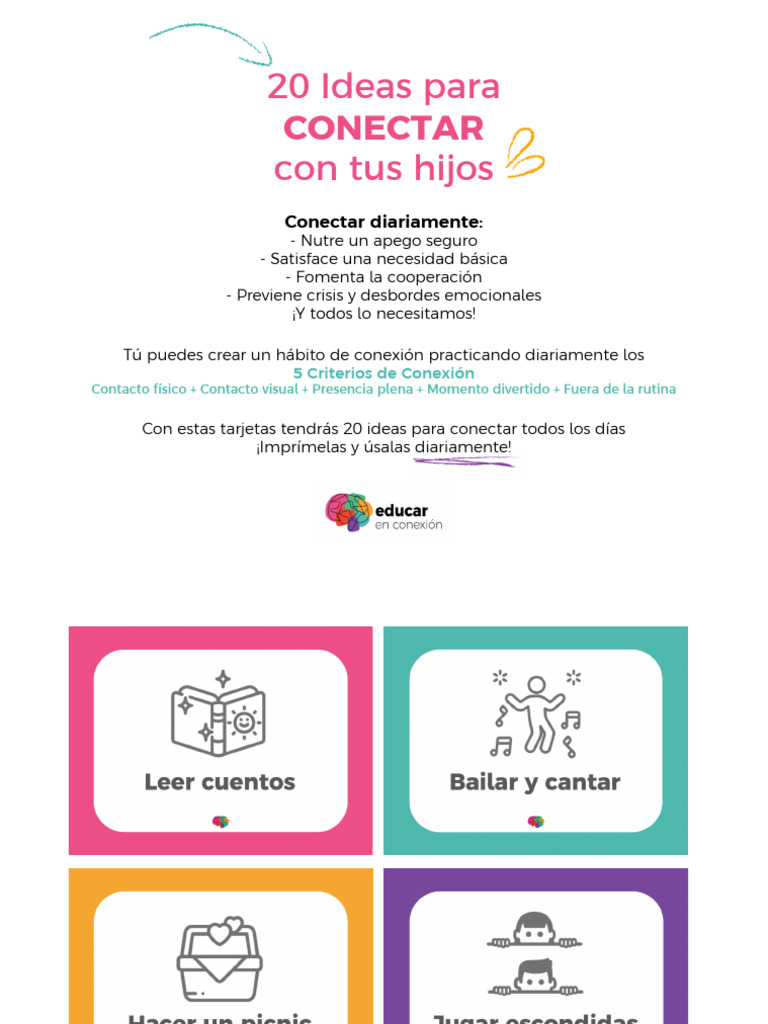20 Tarjetas para CONECTAR | PDF | Relaciones personales, crianza y ...