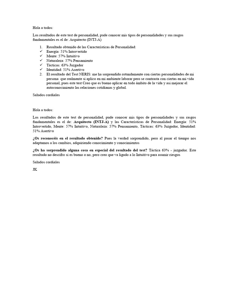 Resultados Test NERIS | PDF