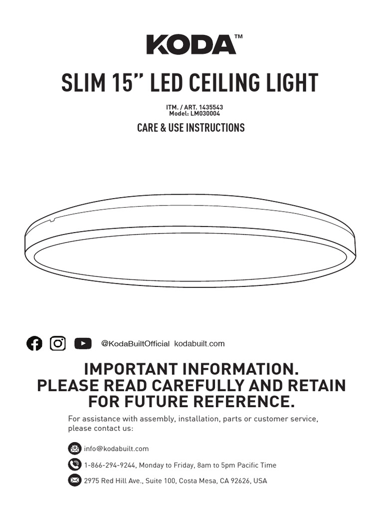 Koda Slim 15" LED Ceiling Light Guide | PDF | Radio | Electrical ...