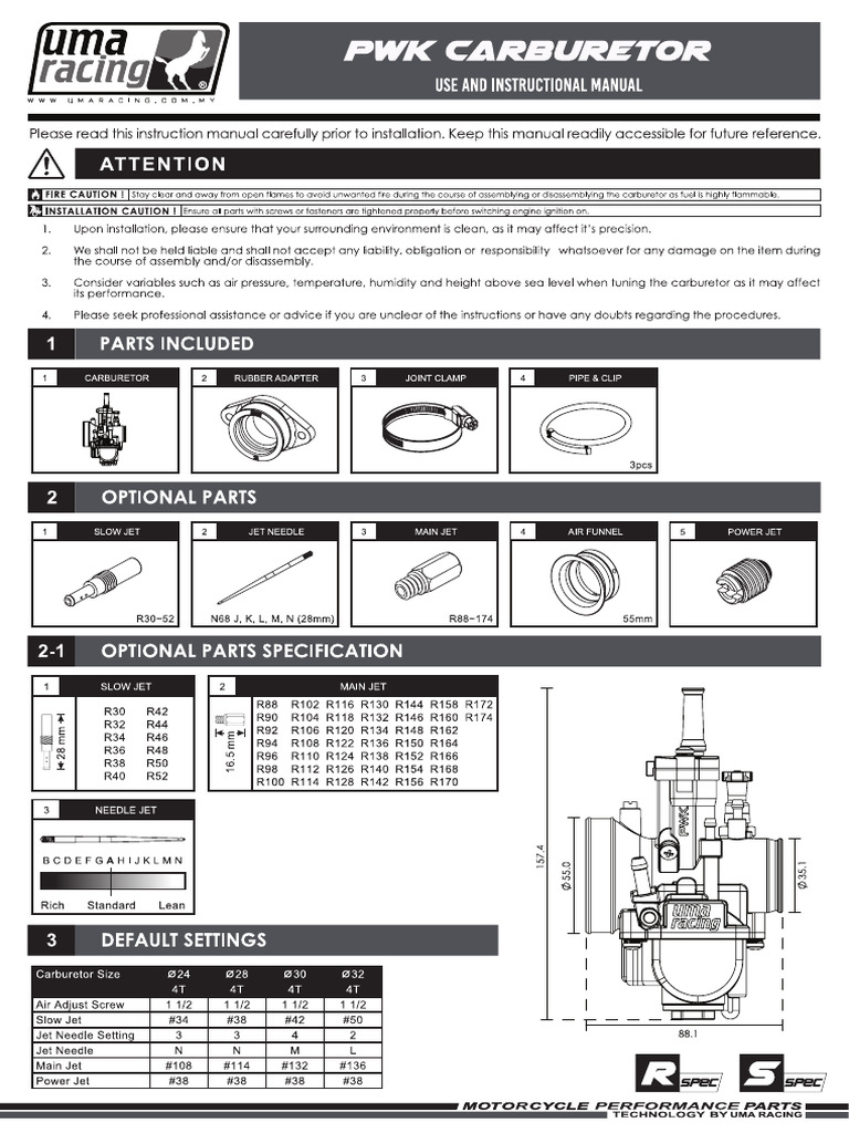 PWK Carburetor User Manuals | PDF