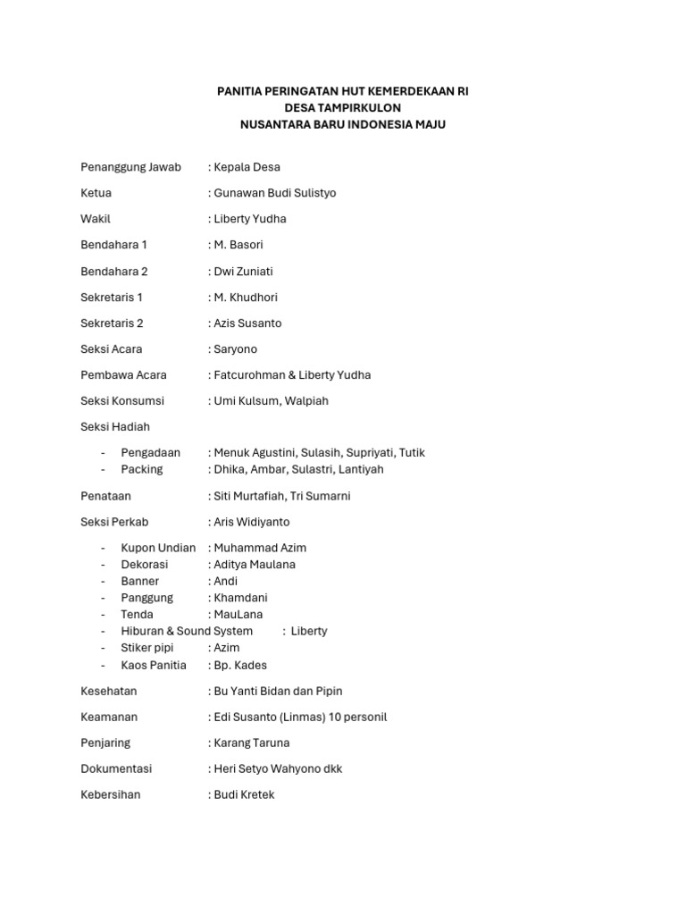 Susunan Panitia & RAB Jalan Sehat | PDF