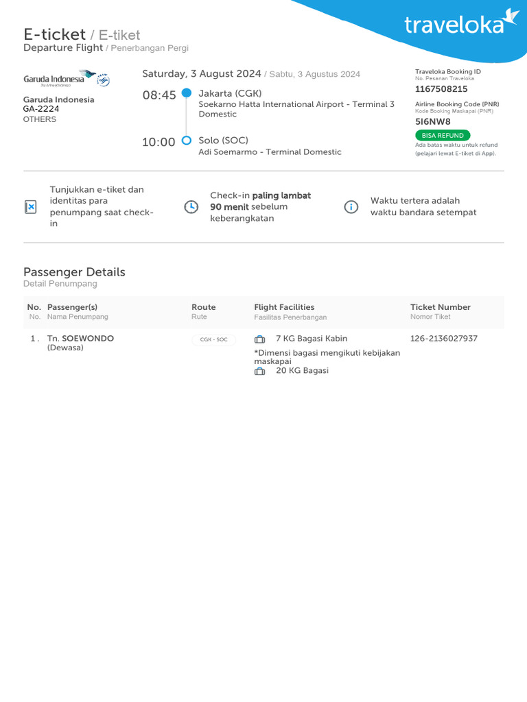 E-Tiket Penerbangan Garuda | PDF
