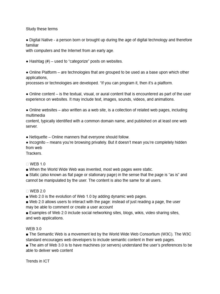 Understanding Digital Terms and Web Evolution | PDF | World Wide Web ...