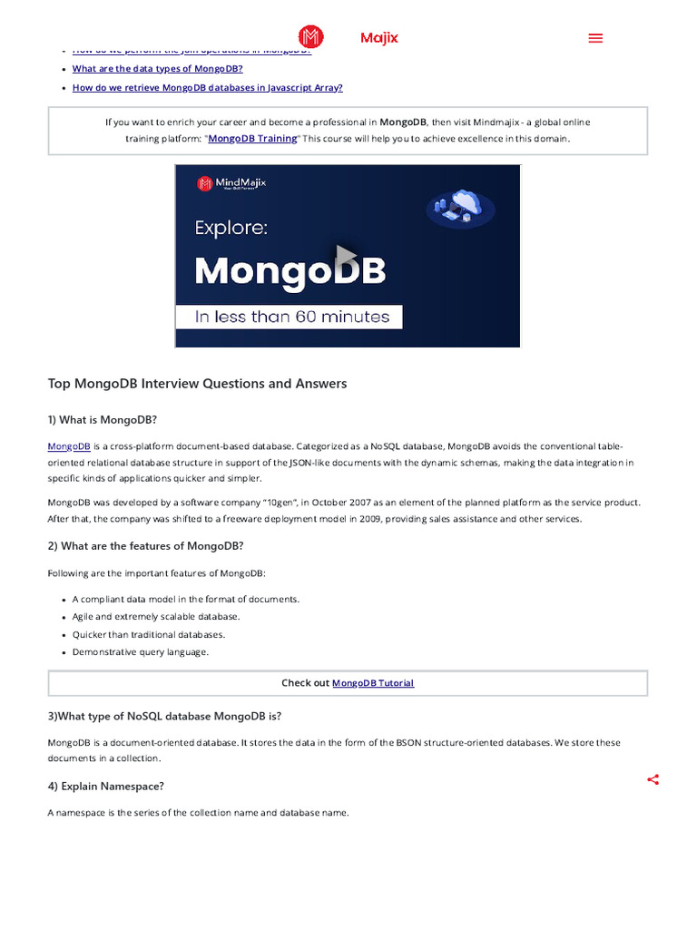 Top 80 Mongodb Interview Questions And Answers 2024 Pdf Mongo Db No Sql 