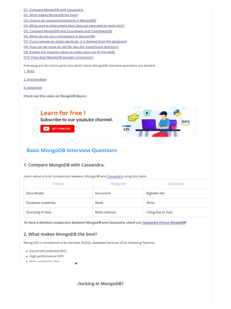 Top 75 MongoDB Interview Questions and Answers 2024 - Intellipaat | PDF | Mongo Db | Databases