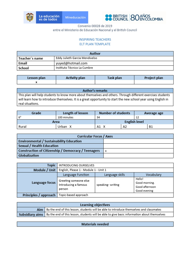 6 Bu PC Eg 2019 | PDF | Vocabulary | Lesson Plan
