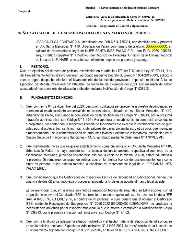 Escrito de Levantamiento de Medida Provisional | PDF | Gobierno