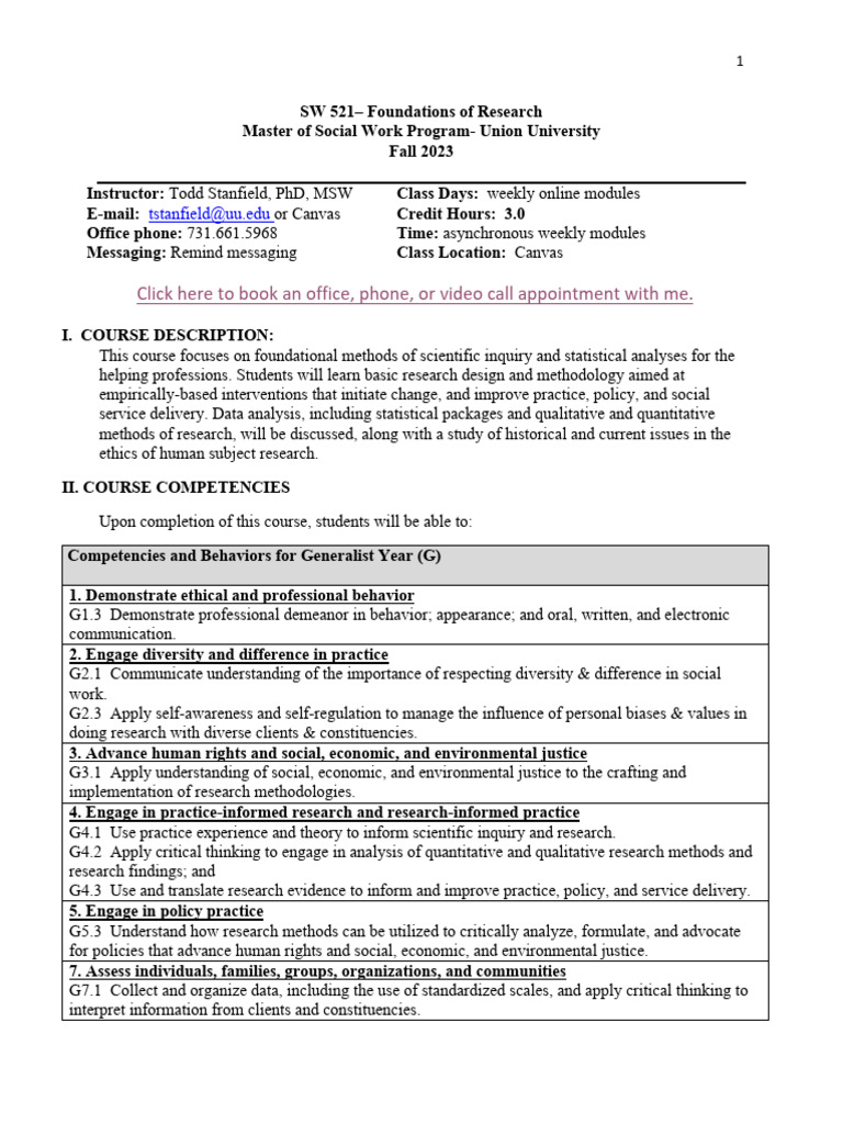 SW 521 Fall 2023 Syllabus | PDF | Methodology | Statistics