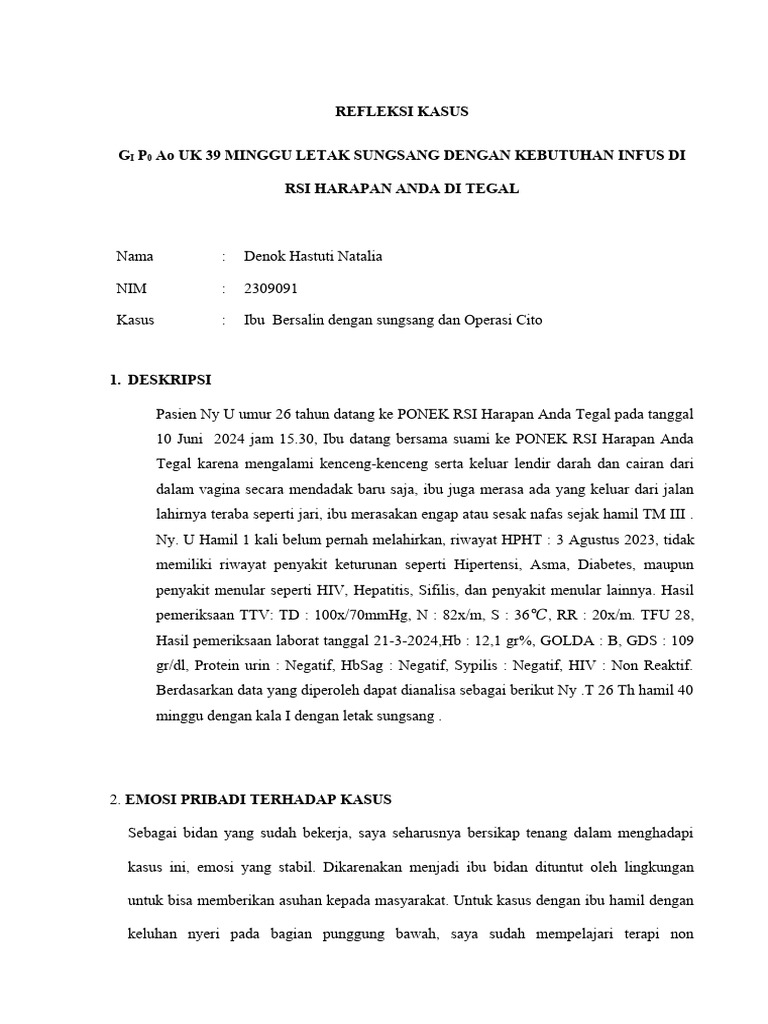Refleksi Kasus - Pemasangan Infus - KDPK | PDF